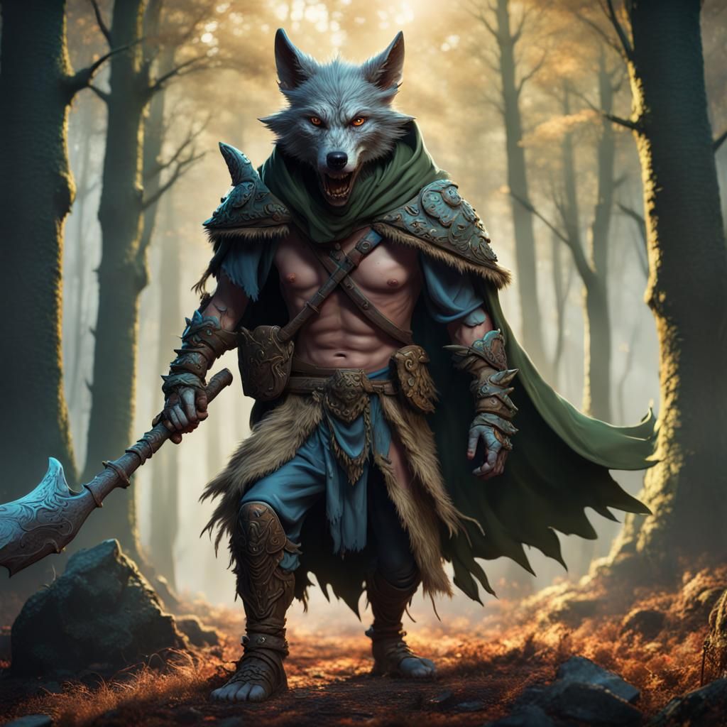 Goblin warrior with jawbone clubs wearing a fresh wolf skin cloak. The ...