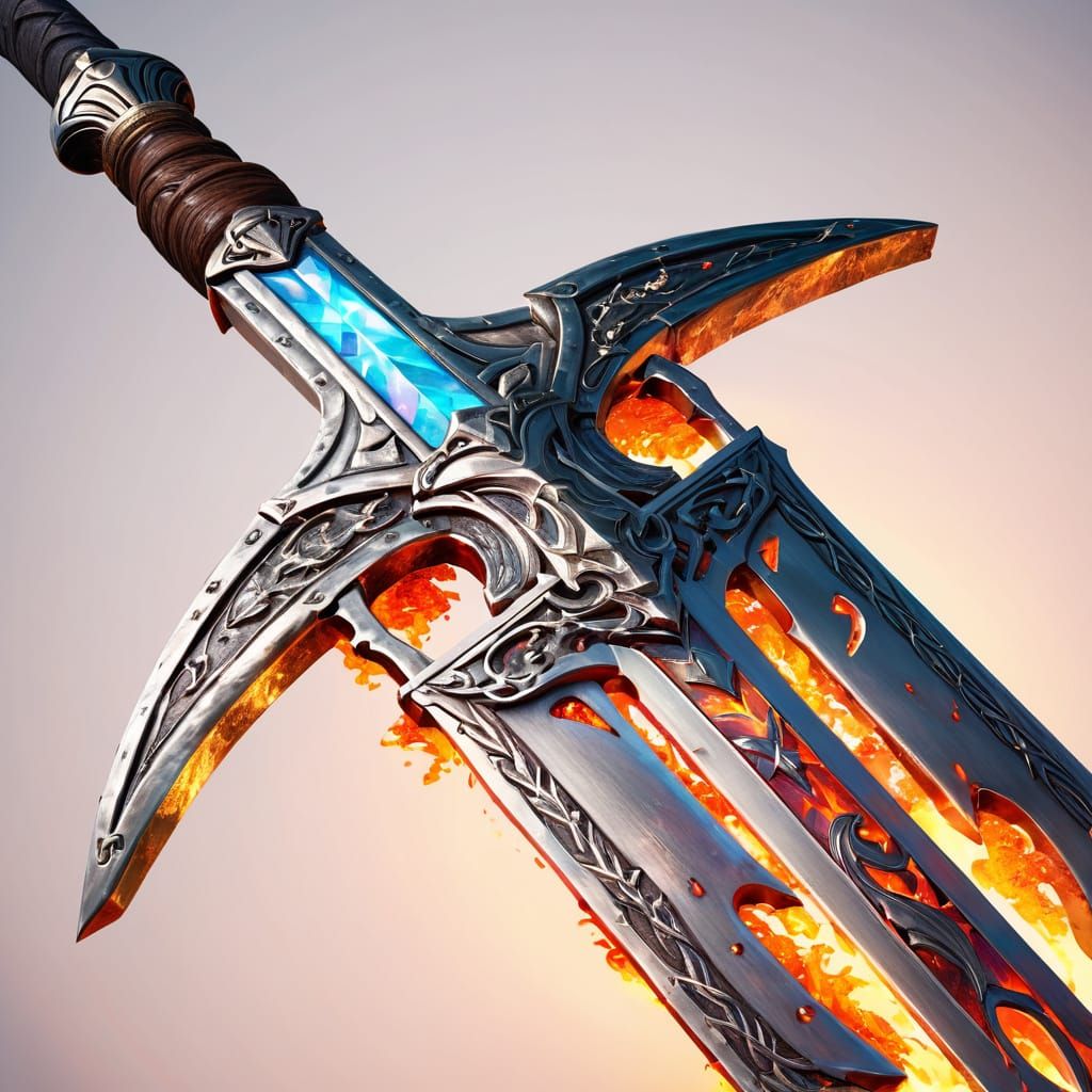 Surreal Opal Sword and Shield in Blazing Light - AI Art