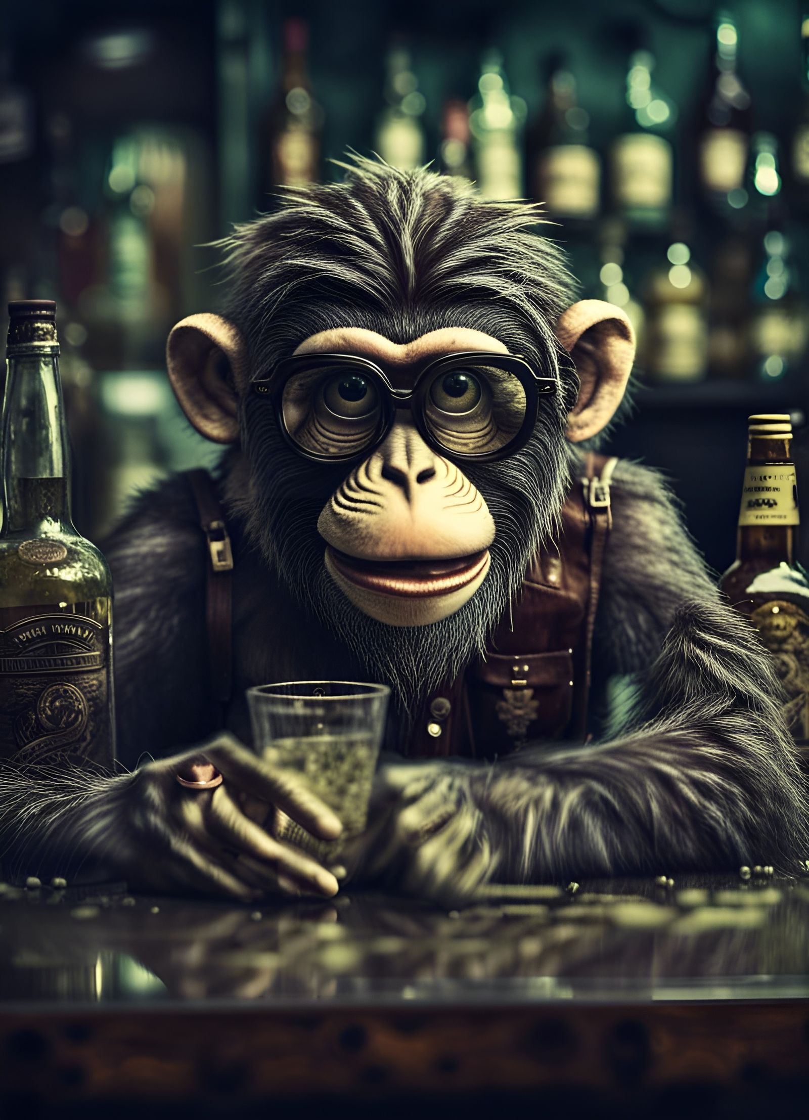 Hipster Monkey with glasses reflecting the environment - AI Generated ...