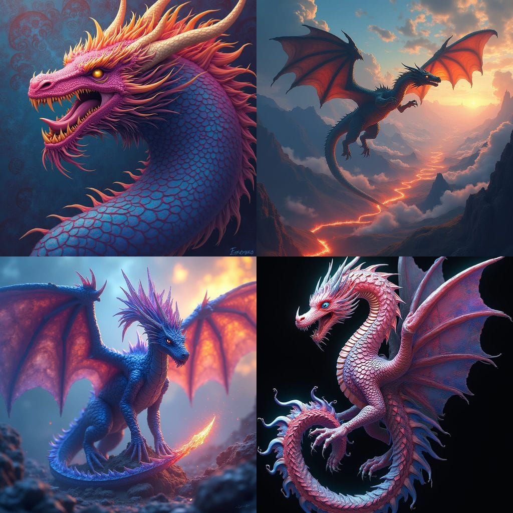 Vibrant Fractal Dragon: A Fantasy Concept Art Mast... - AI Art