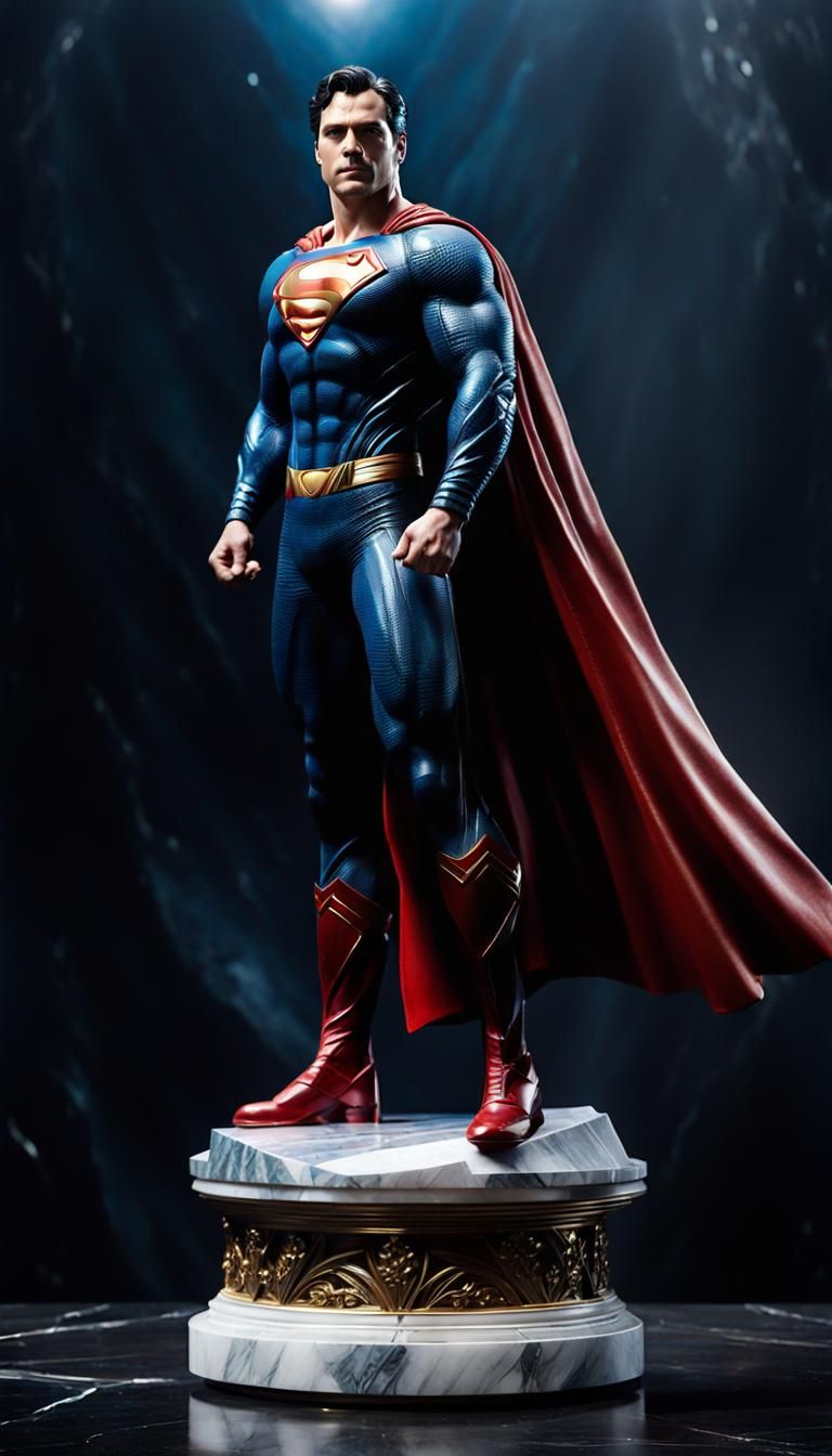 full shot, full body: Glossy Marble Statue of Henry Cavil as Superman ...