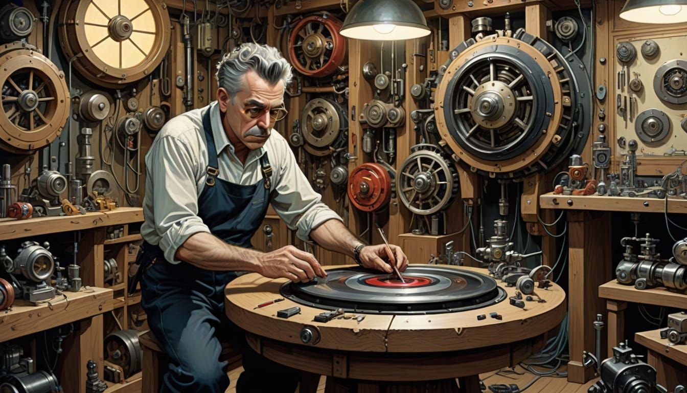 Inventor at work - Visionary Inventor Creates Wooden Wheel i...