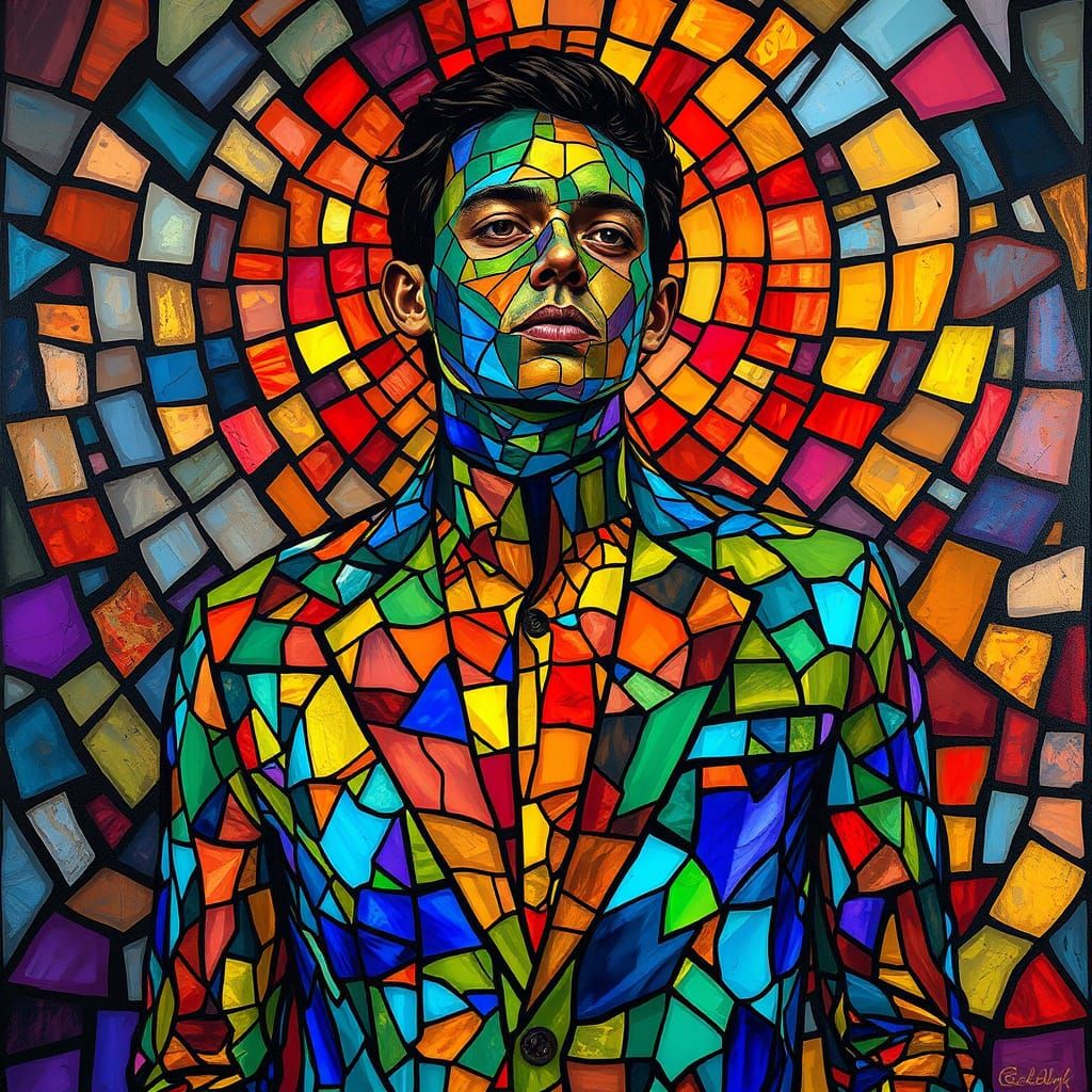 Stained Glass Man - Vibrant Stained Glass Knight Radiates Co...