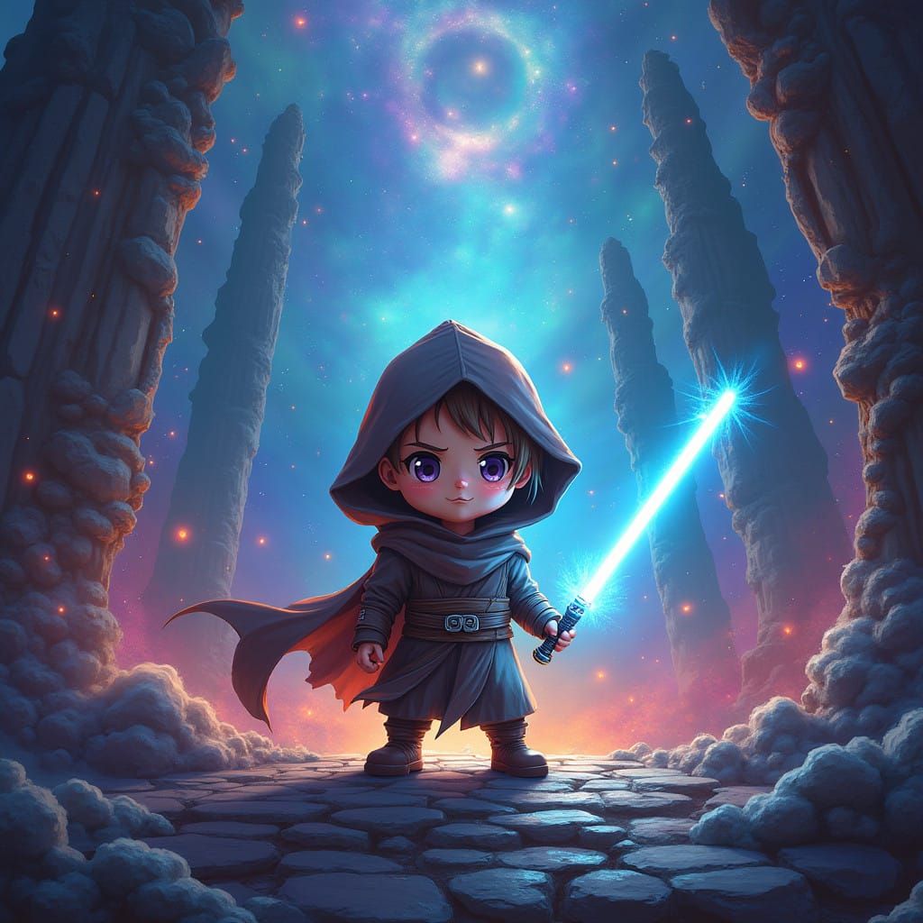 chibi star wars jedi - Heroic Chibi Jedi in Whimsical Temple...