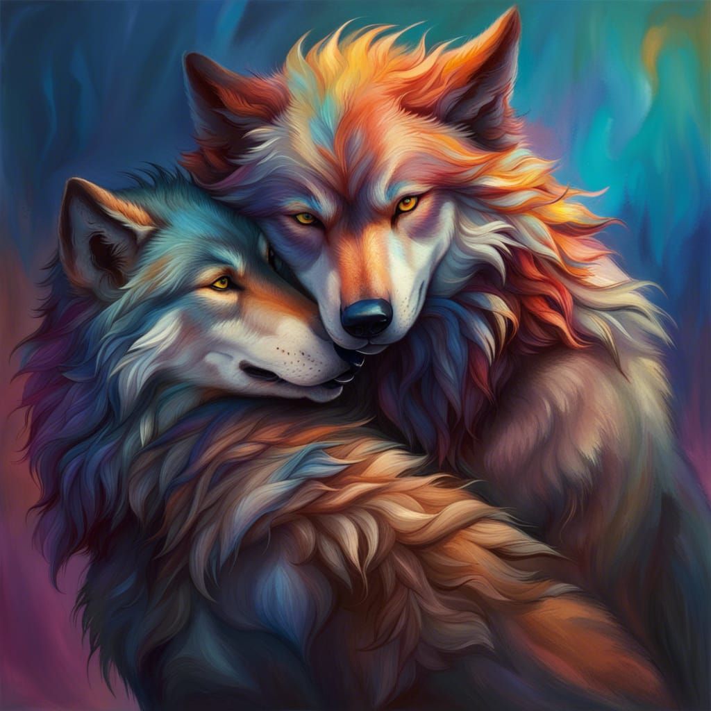 Wolf hug - AI Generated Artwork - NightCafe Creator