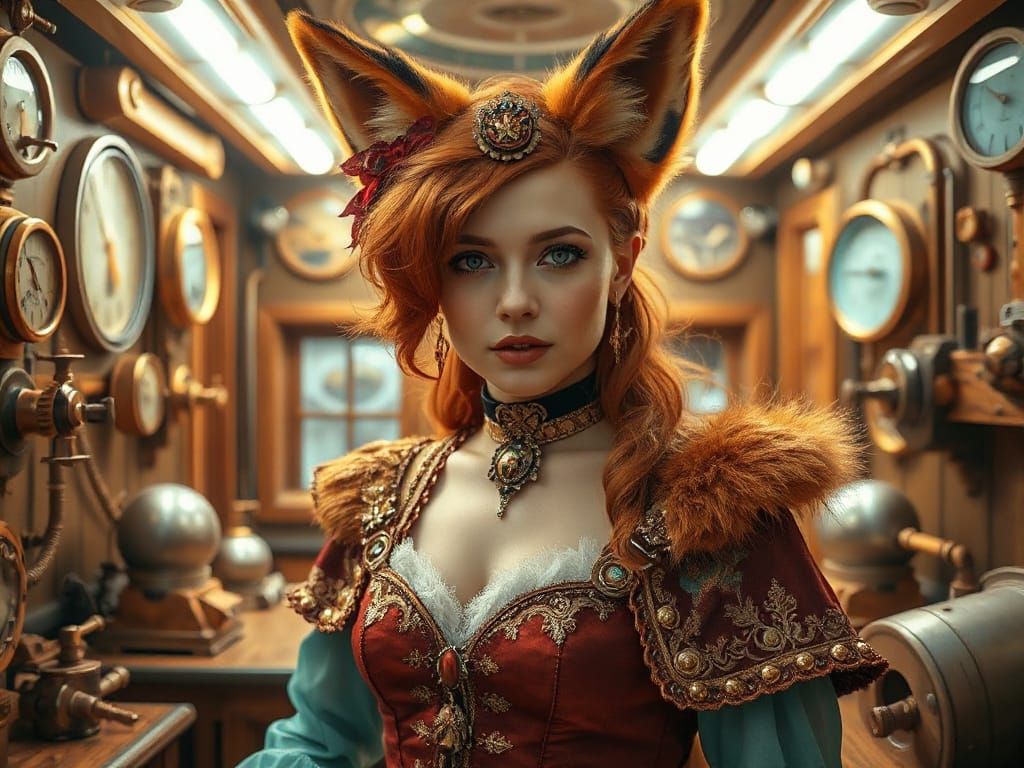 Steampunk Lady Palutena Red Fox Portrait in Intric... - AI Art