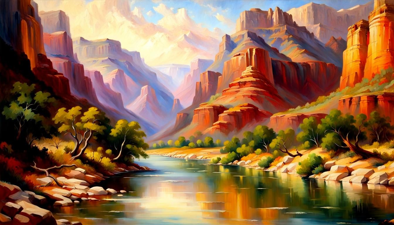 River flowing through the canyon - AI Generated Artwork - NightCafe Creator