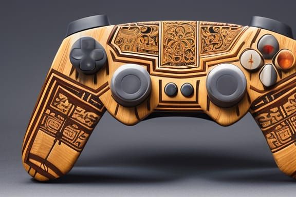 Top view of game controller in ancient asian woody style with detailed ...