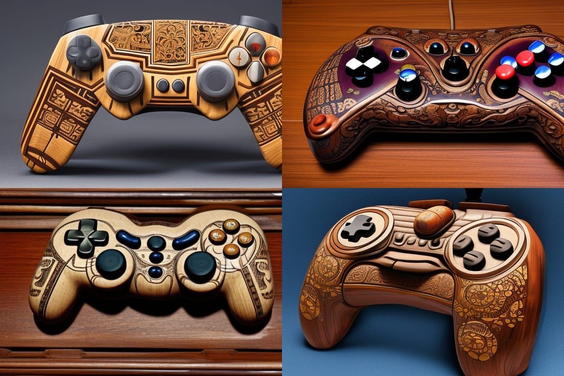 Top view of game controller in ancient asian woody style with detailed ...