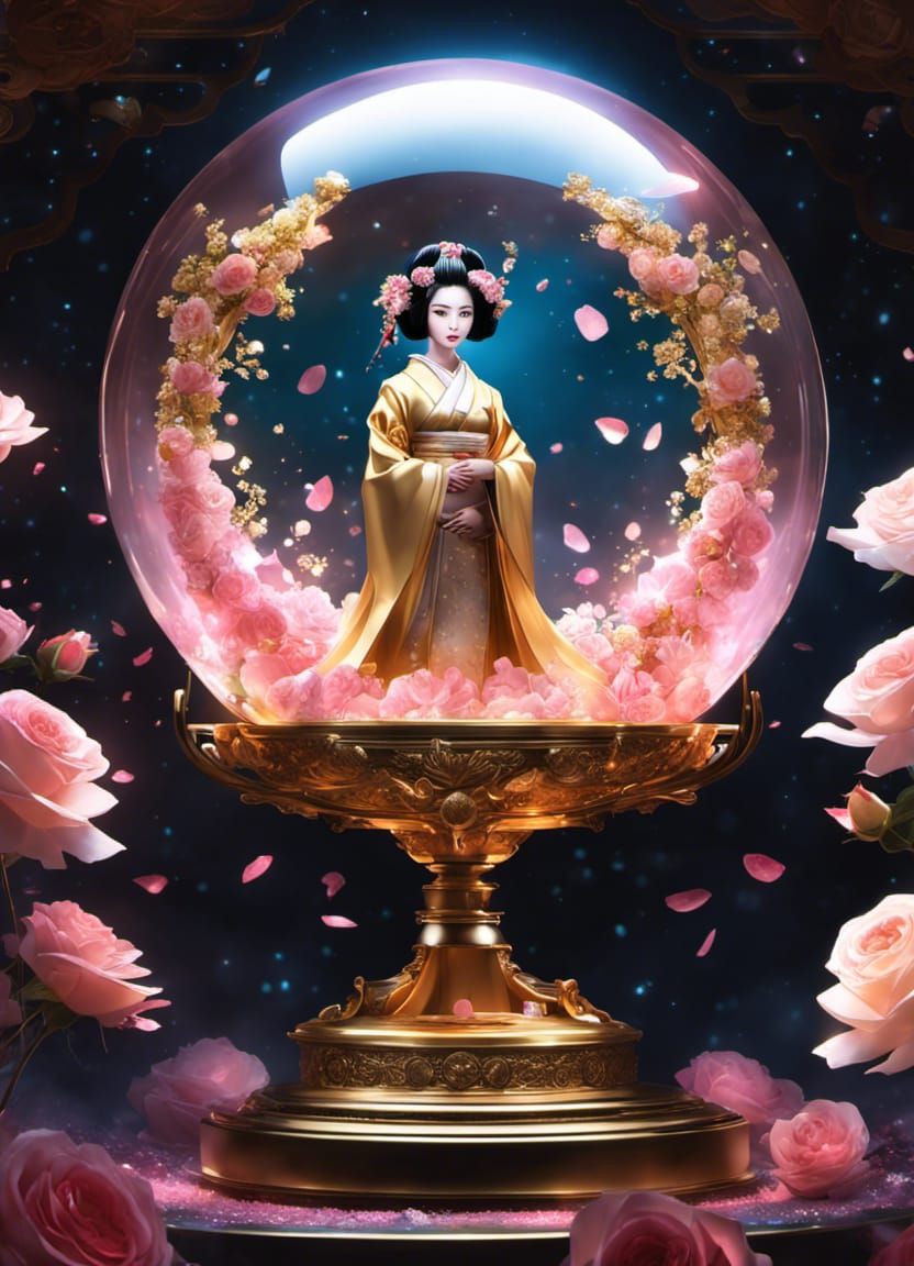 ~A Tiny GOLD Geisha Girl ON A TROPHY STAND encrusted with diamonds rose ...