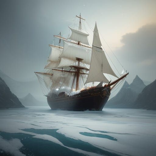 Ethereal Snow Elf Ship in Elegant Maritime Style - AI Art