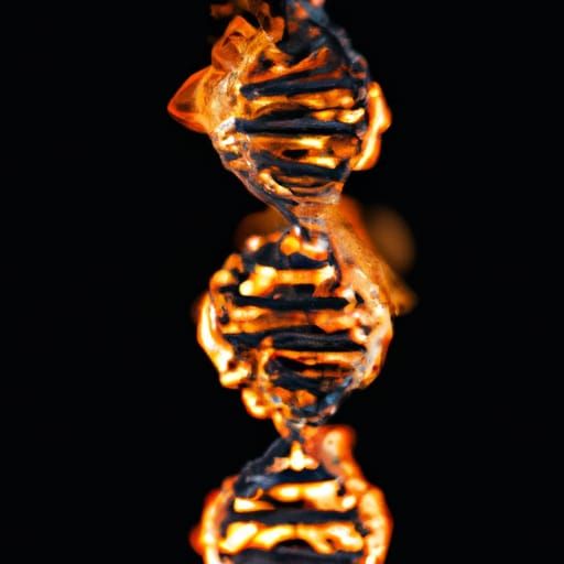 DNA helix made from copper snake scales exploding out of fire on a ...