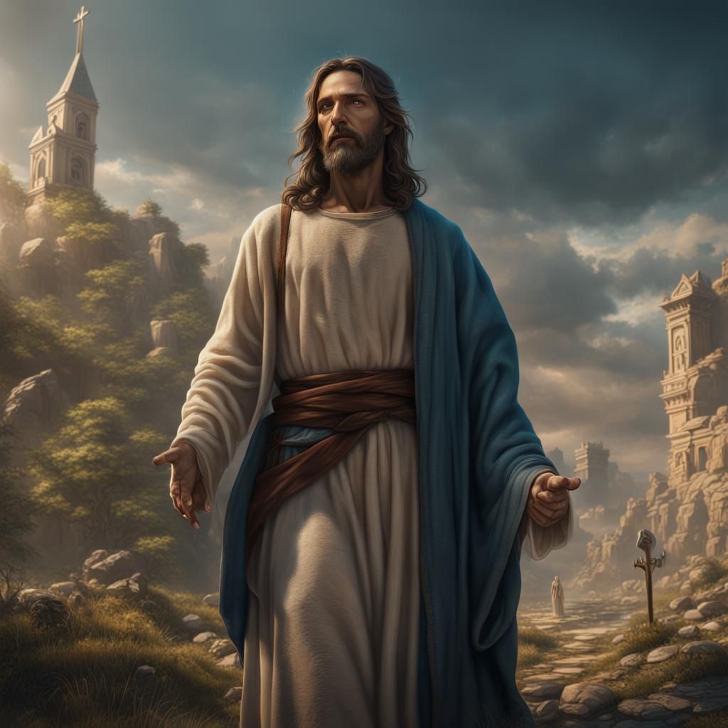 jesus - Detailed Matte Painting of Jesus in Deep Color