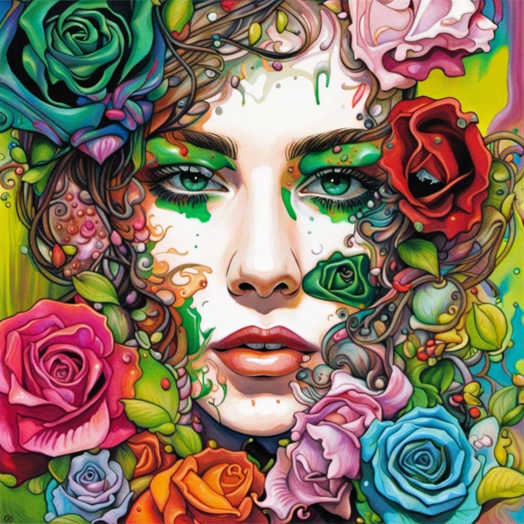 Pretty Face & Roses - AI Generated Artwork - NightCafe Creator