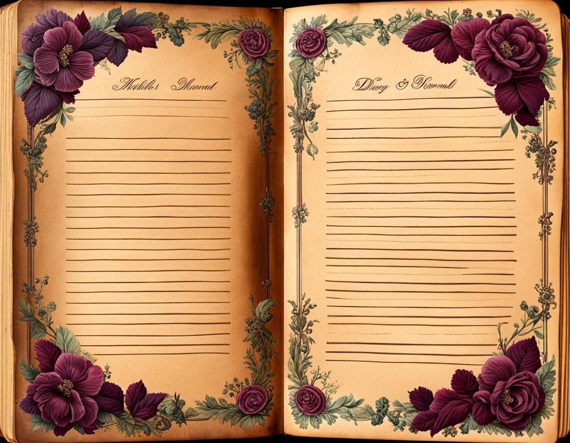 beautiful old open journal, stained deep burgundy vignette paper ...