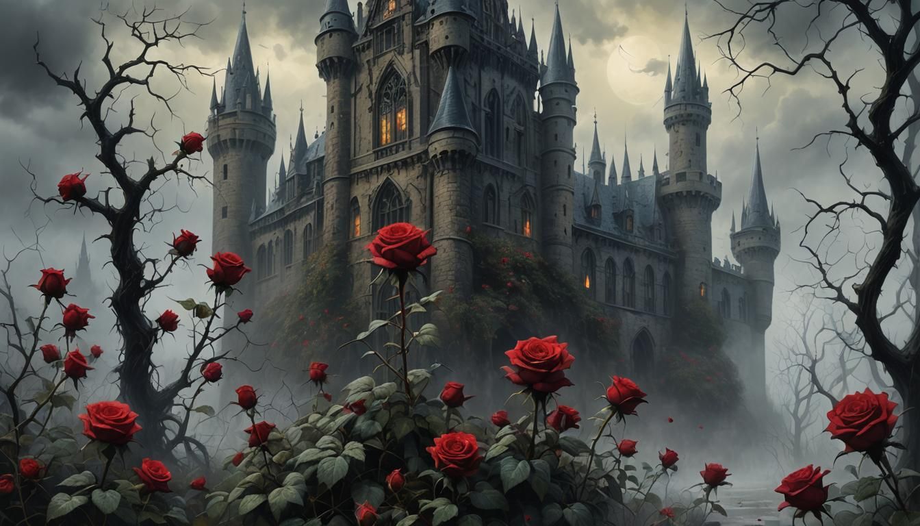 gothic foggy castle horror thorny roses creepy fairytale dark fantasy ...