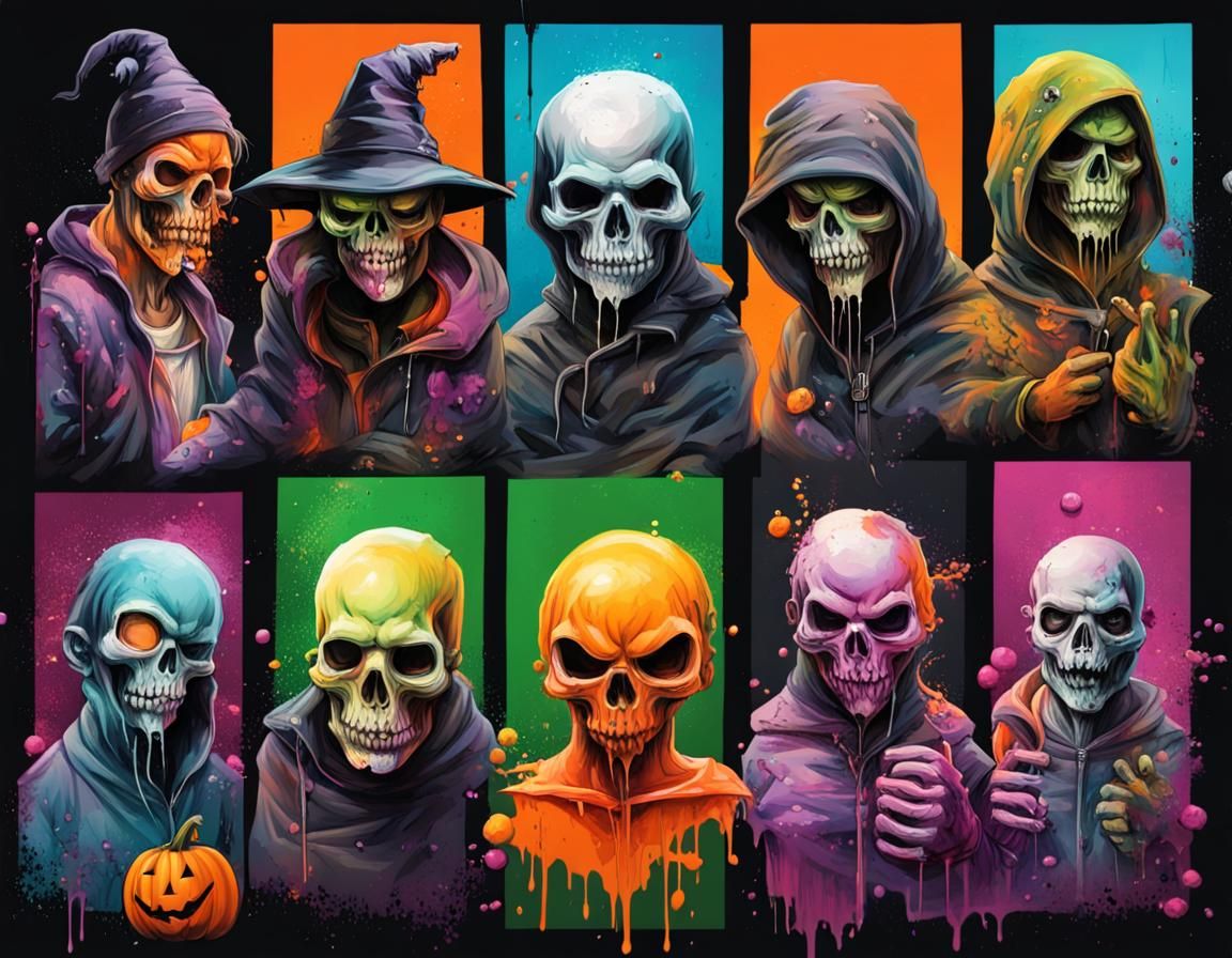 Halloween Skeleton Collage - AI Generated Artwork - NightCafe Creator