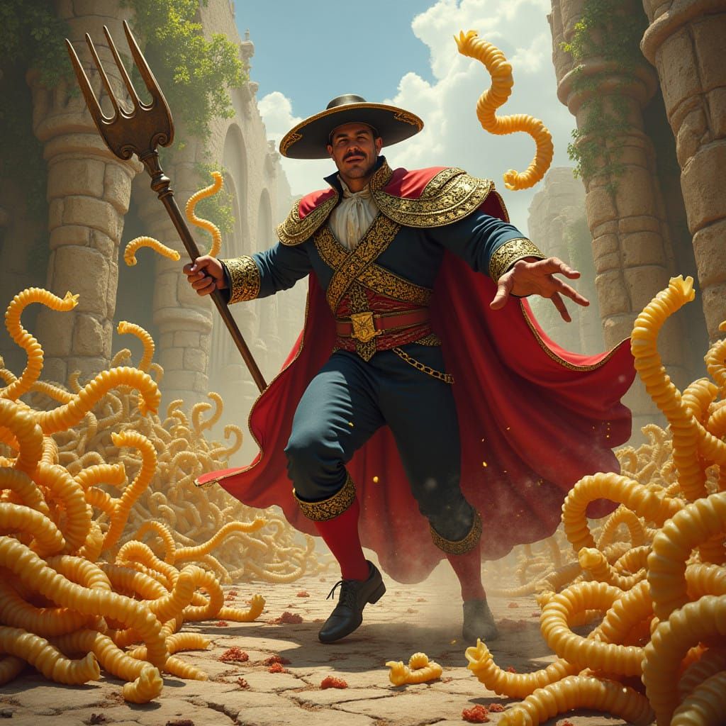 A flamboyant, imposing Spanish Inquisitor, clad in intricately ...