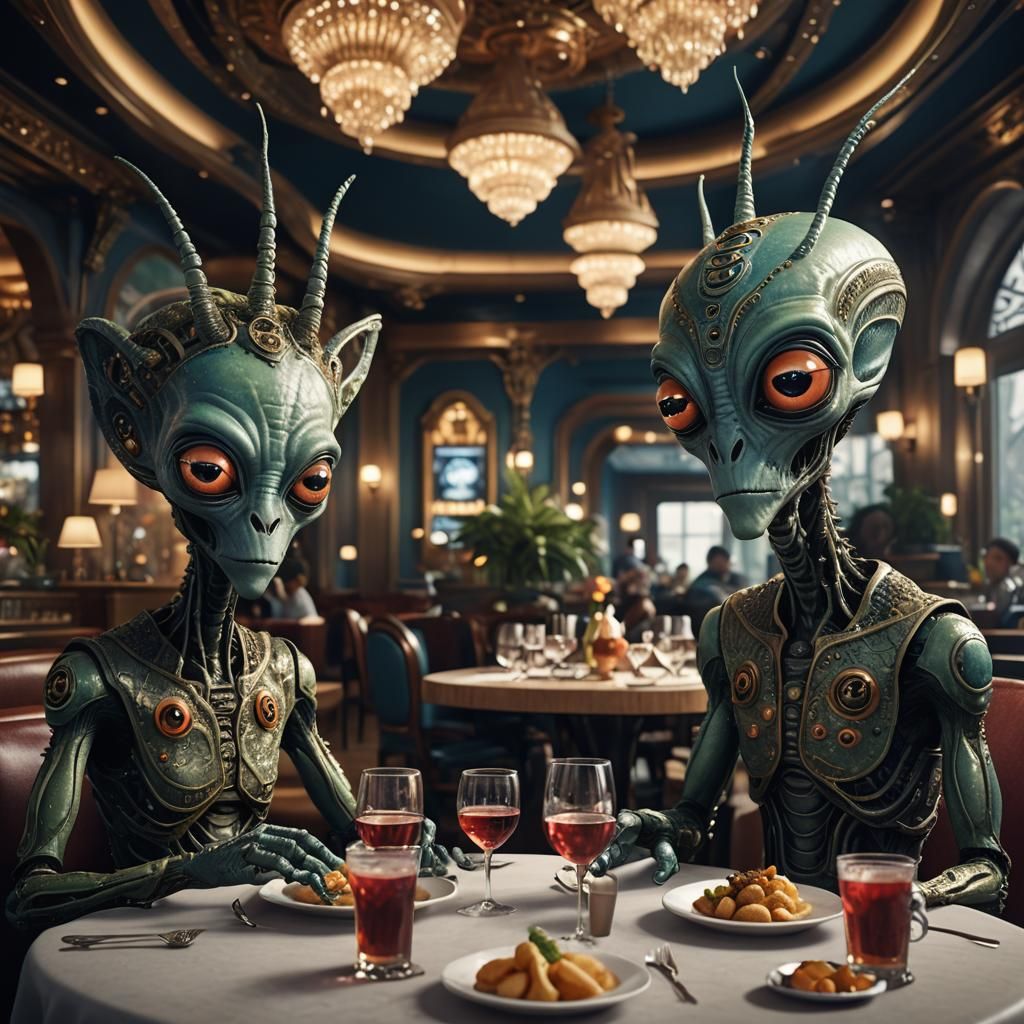 Two aliens on a date - AI Generated Artwork - NightCafe Creator