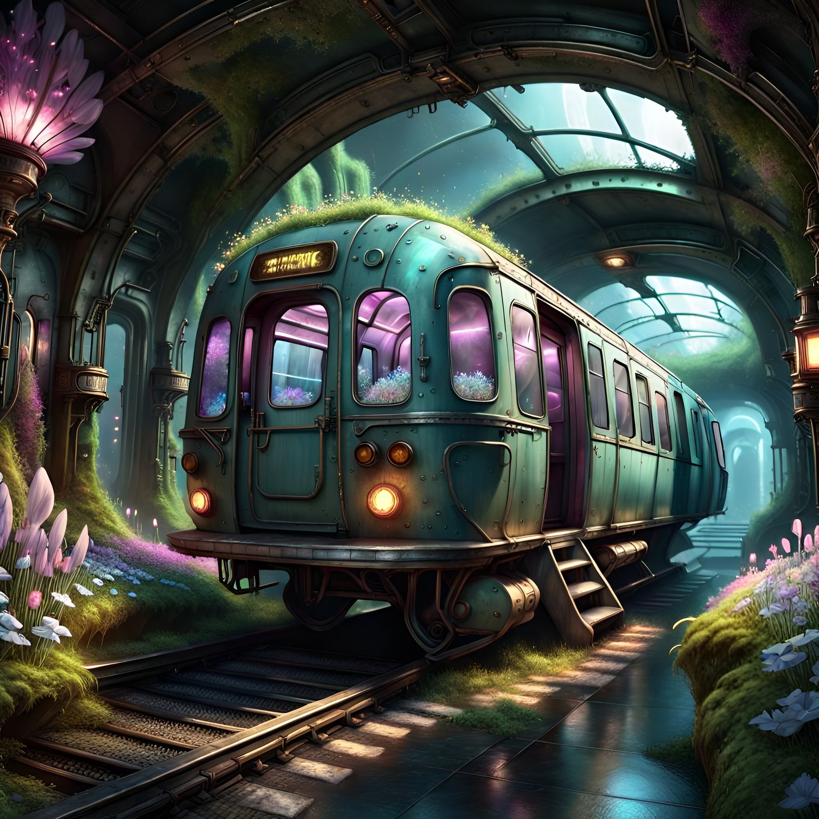 Magical underground station and subway train 🚇🌆🔮💎🧝‍♂️🎨🌀 - AI Generated ...