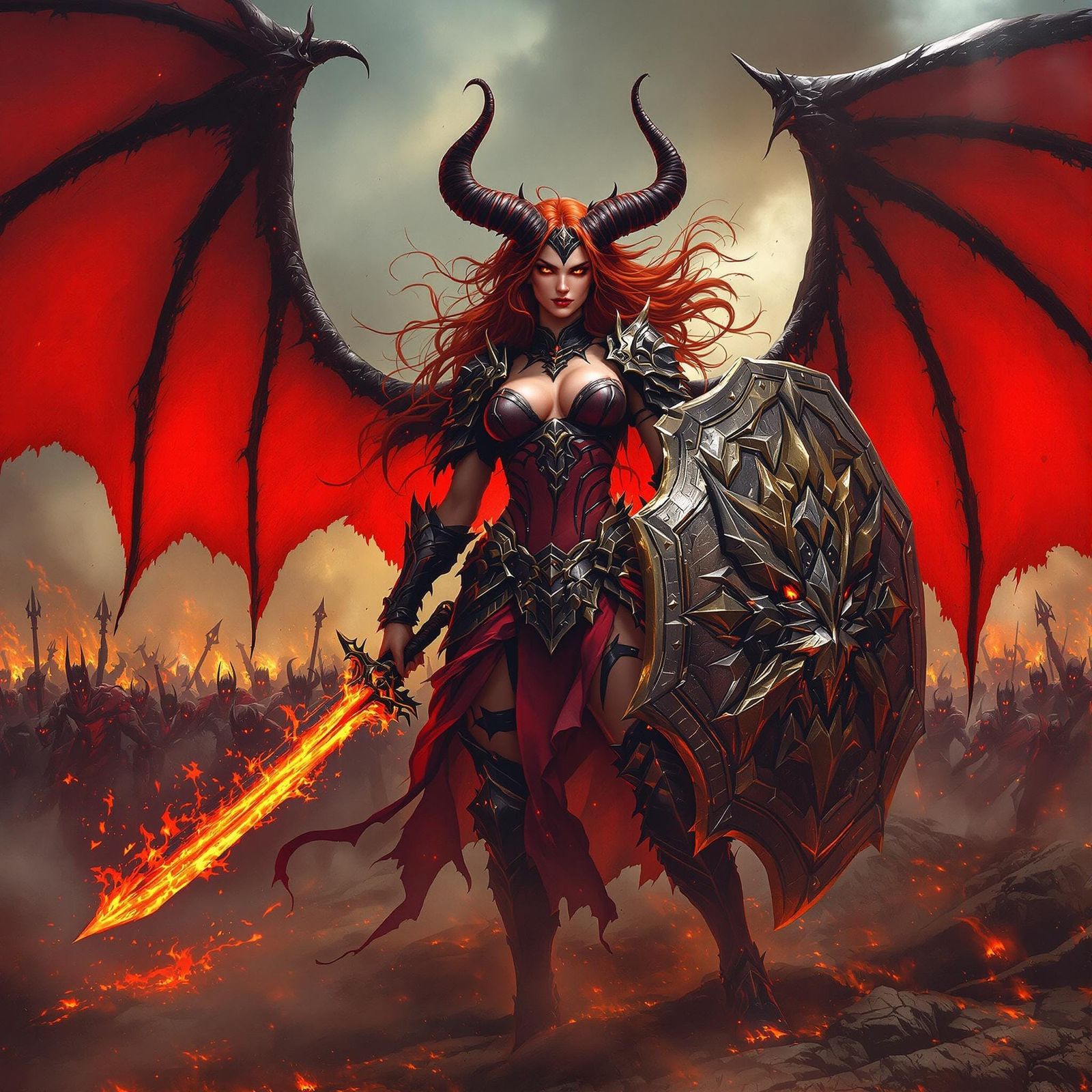 Majestic Demon Warrior in Dark Fantasy Style - AI Art