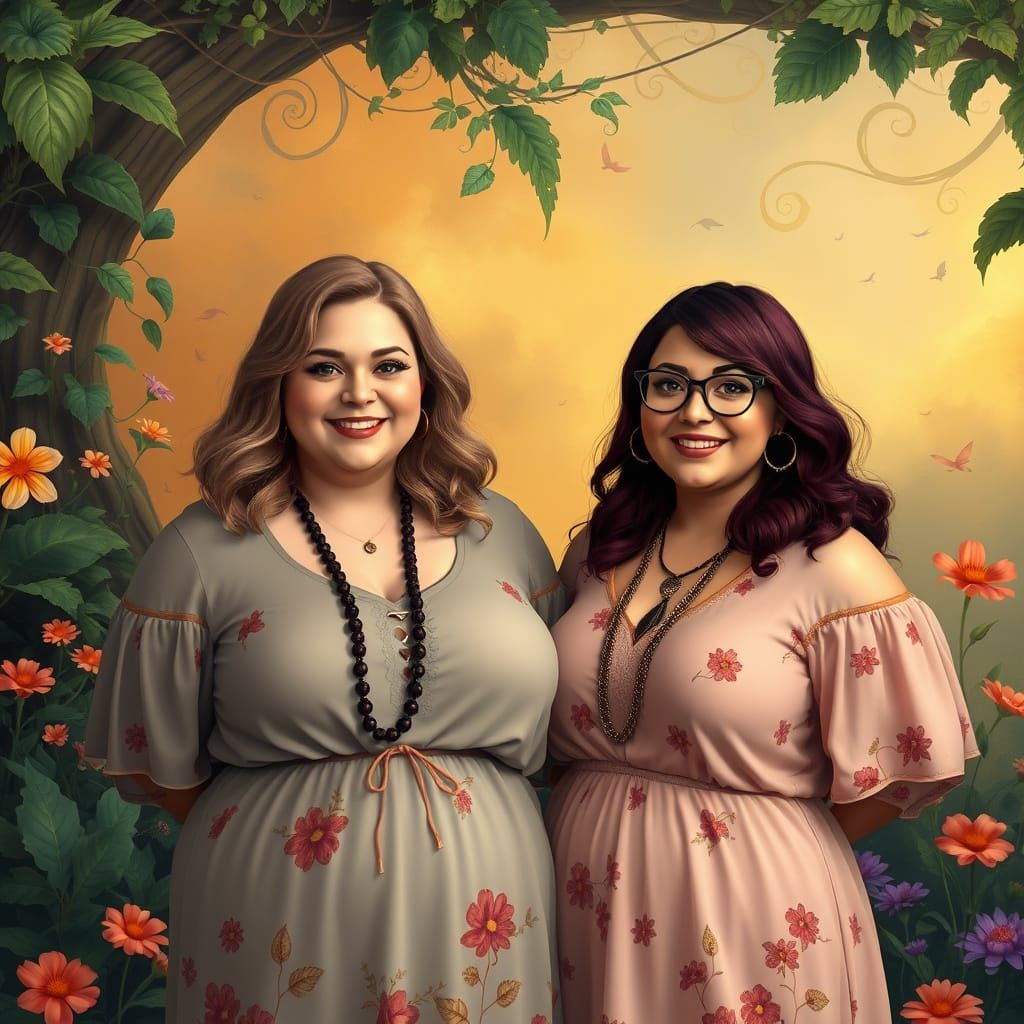 Two Plus-Size Women in Whimsical Fantasy Realm - AI Art