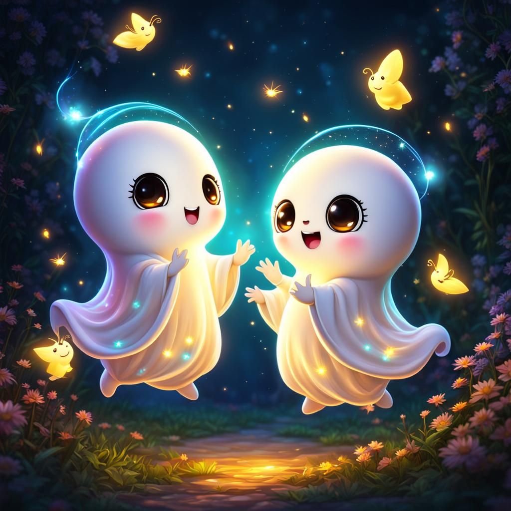 Chibi Baby Ghosts Frolicking in the Moonlight. - AI Generated Artwork ...