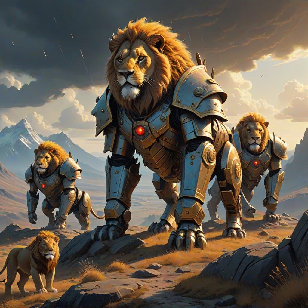 Apocalyptic Lion Humanoids in Epic, Photo Realisti... - AI Art