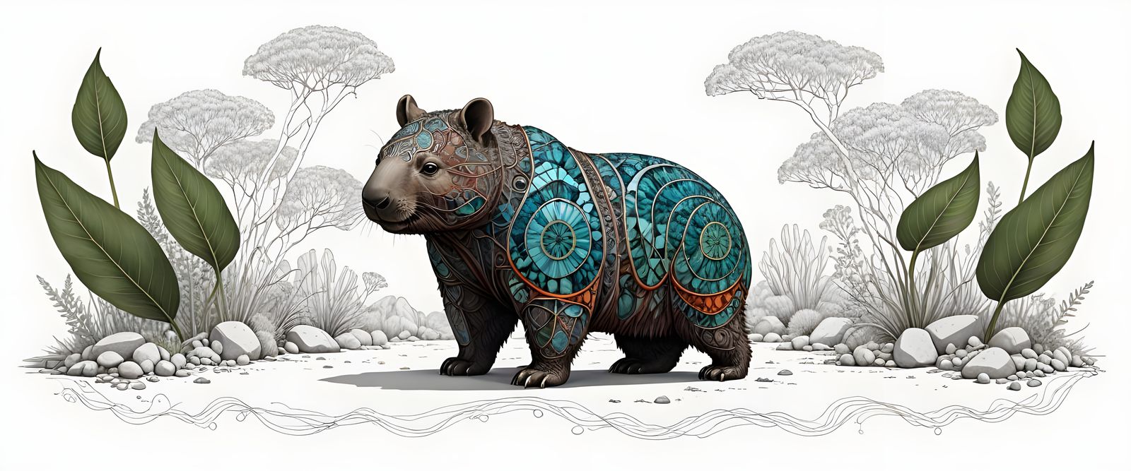 Prehistoric Giant Wombat in Opalized Red River Roc... - AI Art