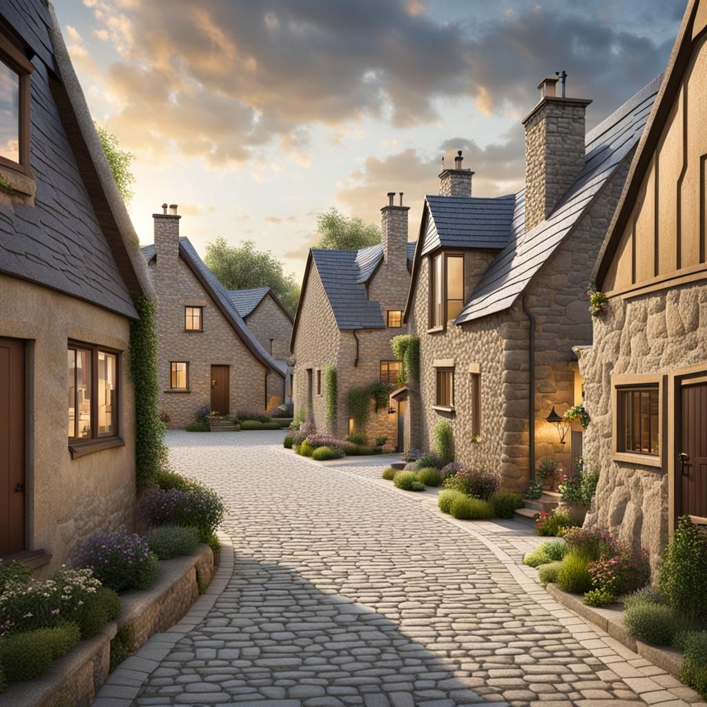 A street of flagstone style houses - AI Generated Artwork - NightCafe ...