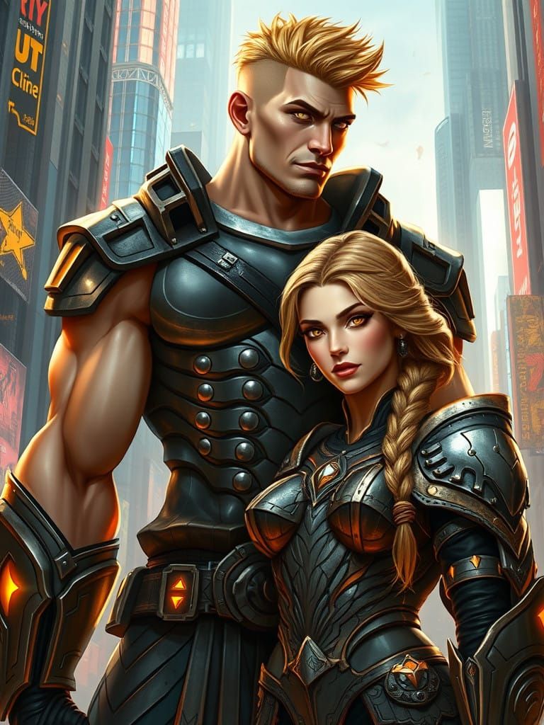 Pax and Mustang - Cyberpunk Warriors Unite in Neon-Lit Metro...