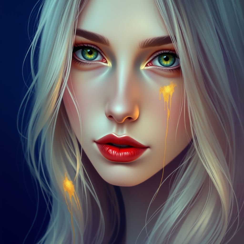 Pale female face with an ethereal complexion