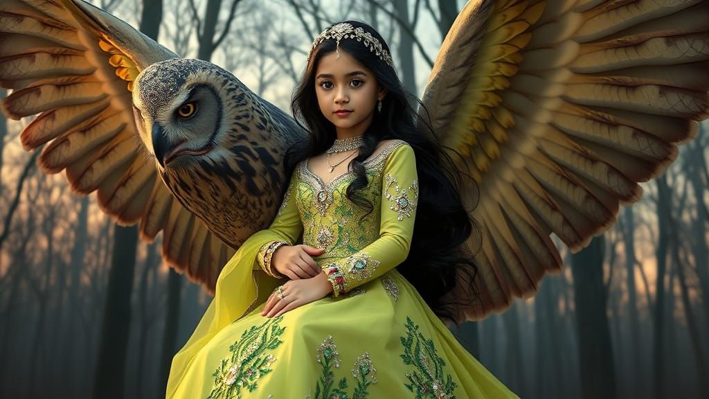 Ethereal Islamic Princess Rides Majestic Giant Owl... - AI Art