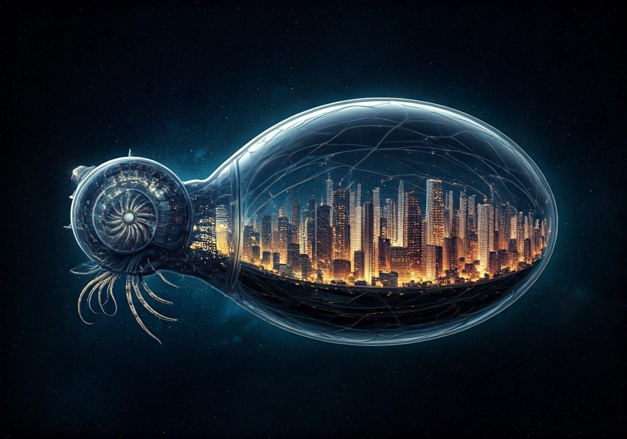 spaceship carrying a city - Cosmic Nautilus Spaceship Transp...