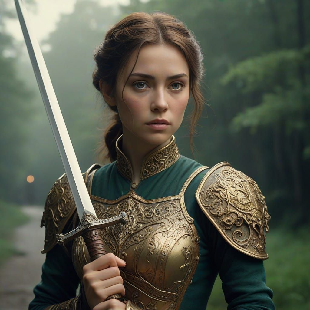 Victorian-Era Half-Elf Knight in Ornate Armor - AI Art