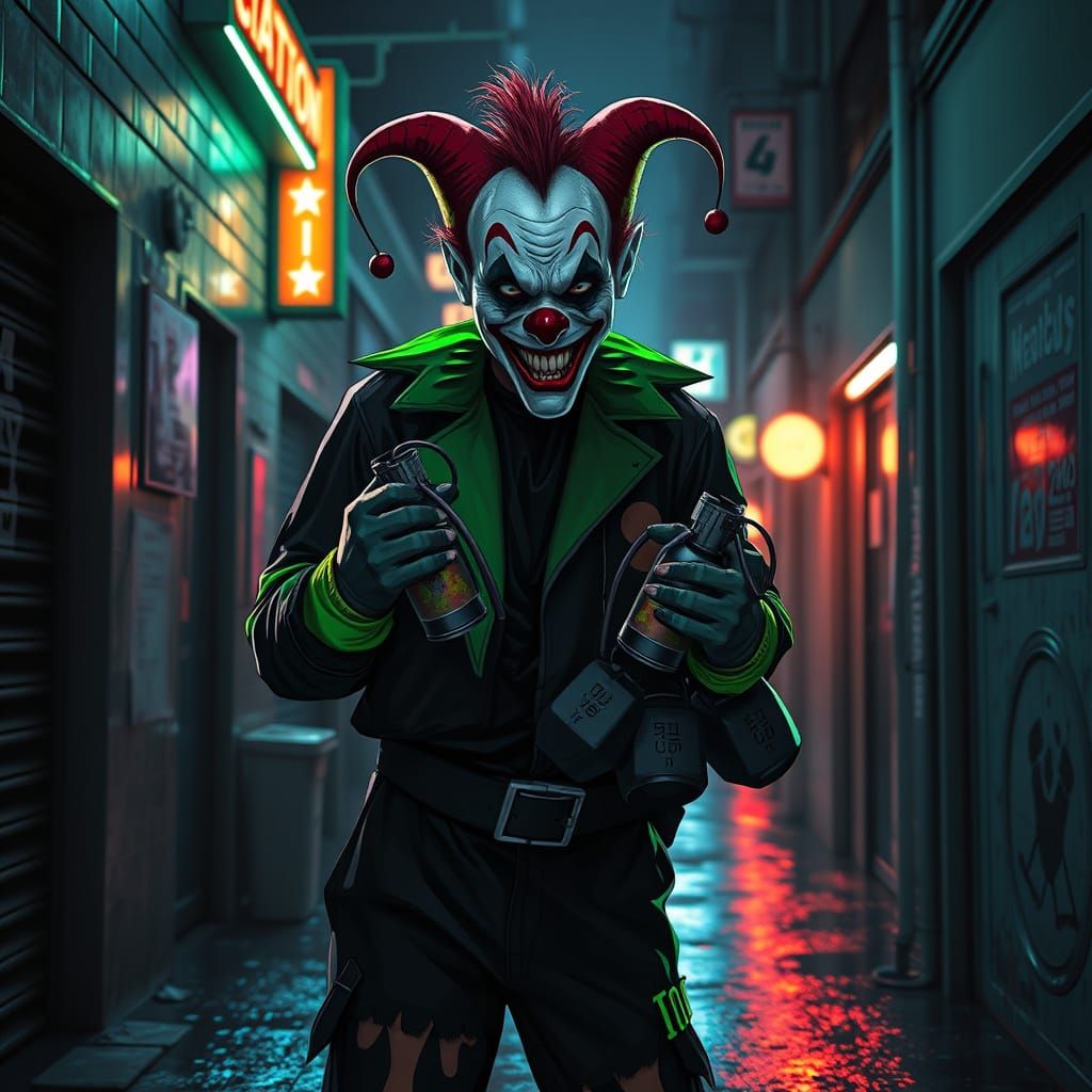 This Clown Is A Blast! - Cyberpunk Clown in Dystopian Alleyw...