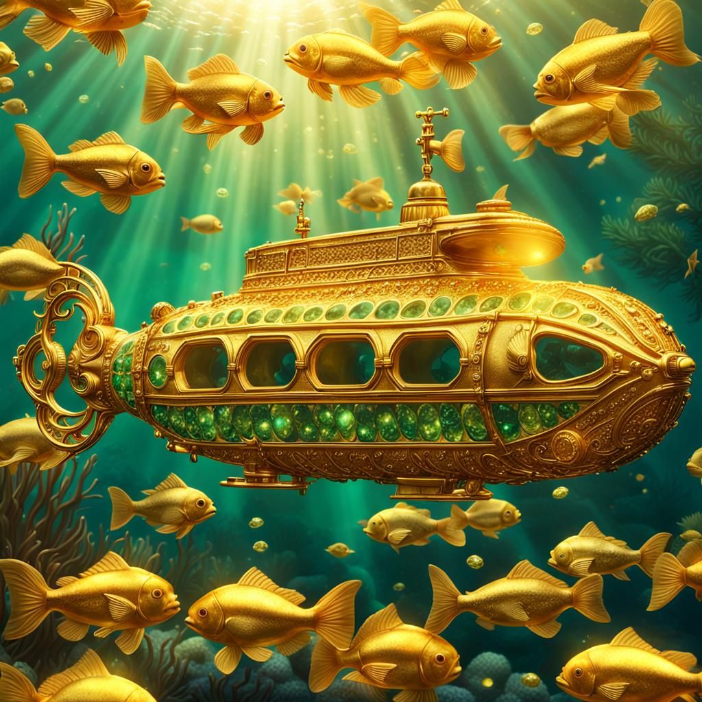 An emerald and golden submarine - AI Generated Artwork - NightCafe Creator