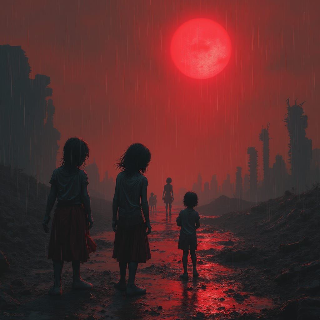 Post-Apocalyptic Desolation: Children Cower in Cri... - AI Art