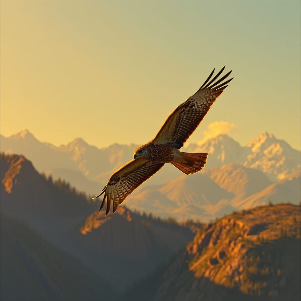 Surrealist Red-Tailed Hawk in Golden Hour Mountain... - AI Art