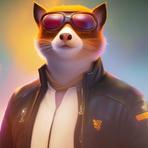 the full body portrait of an anthropomorphic ninja raccoon wearing a ...