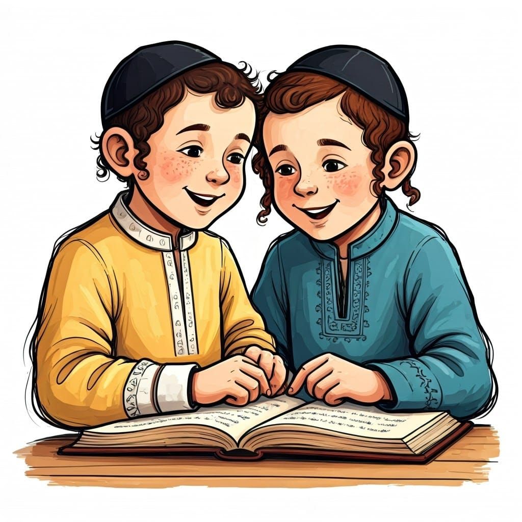 Haredi Children in Whimsical Contemplation, Lathai... - AI Art