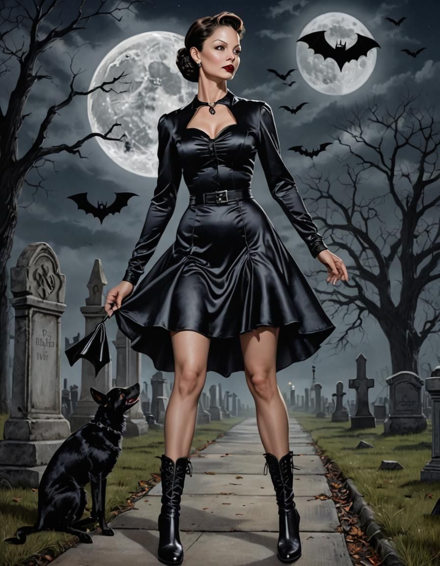 Ashley Judd gothic vampire pin up, short pixie hair, head to foot ...