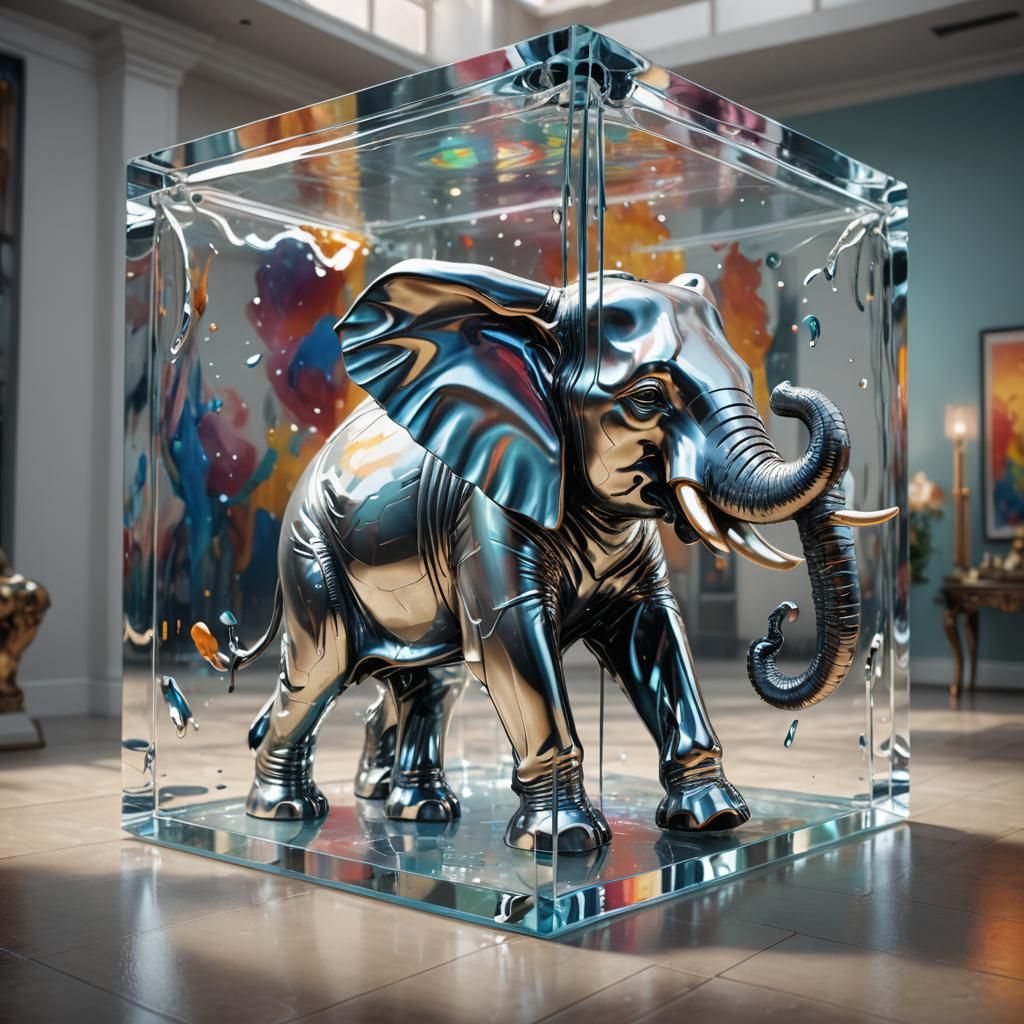 Silver Elephant In Glass Cube - AI Generated Artwork - NightCafe Creator