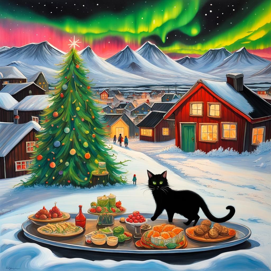 "Yule Cat" menaces from the buffet - AI Generated Artwork - NightCafe ...