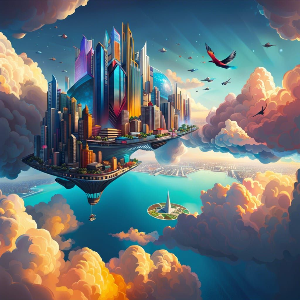 A floating city in the sky - AI Generated Artwork - NightCafe Creator