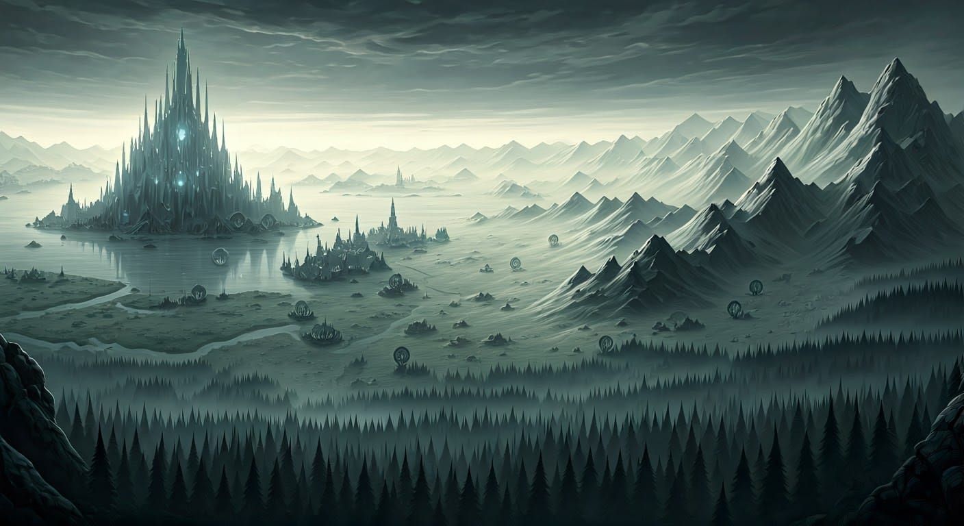 Fantasy Realm in Charcoal Drawing Style - AI Art