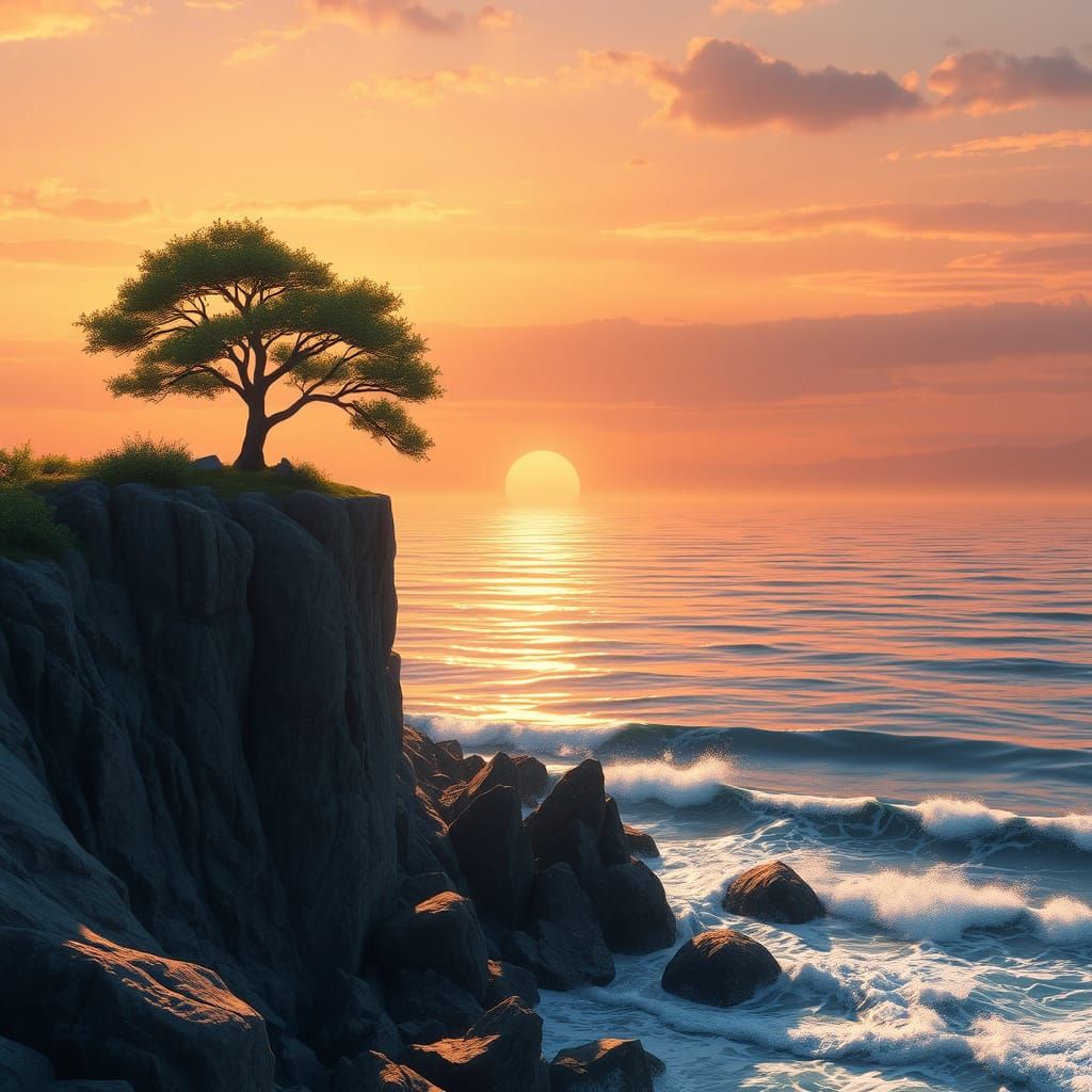 The sunset - Peaceful Coastal Sunset with Golden Glow