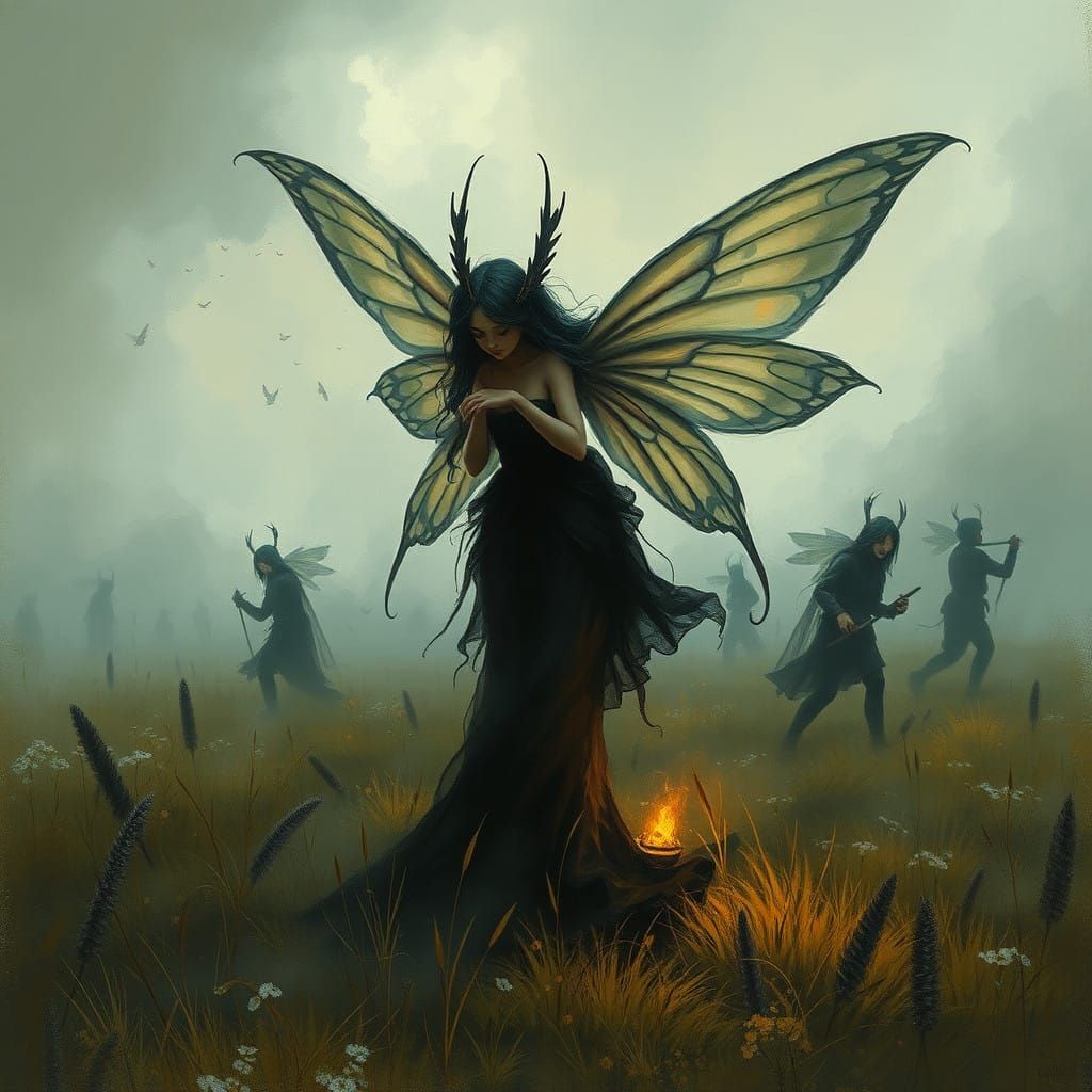 (👻🩸🥀:1.0) Weeping Fairy mourning fallen soldiers Battlefield Oil ...