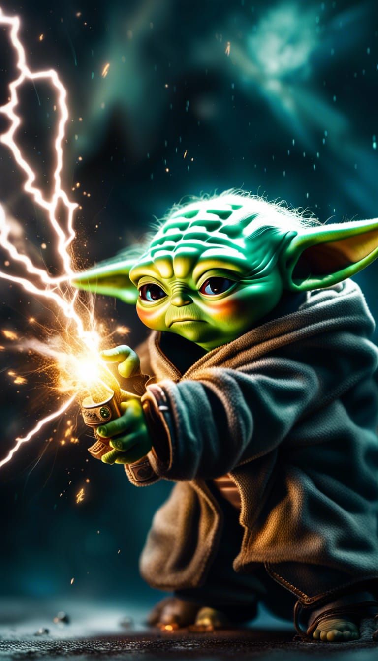 A super Angry obese baby Yoda space pirate, in Lightning Exploding ...