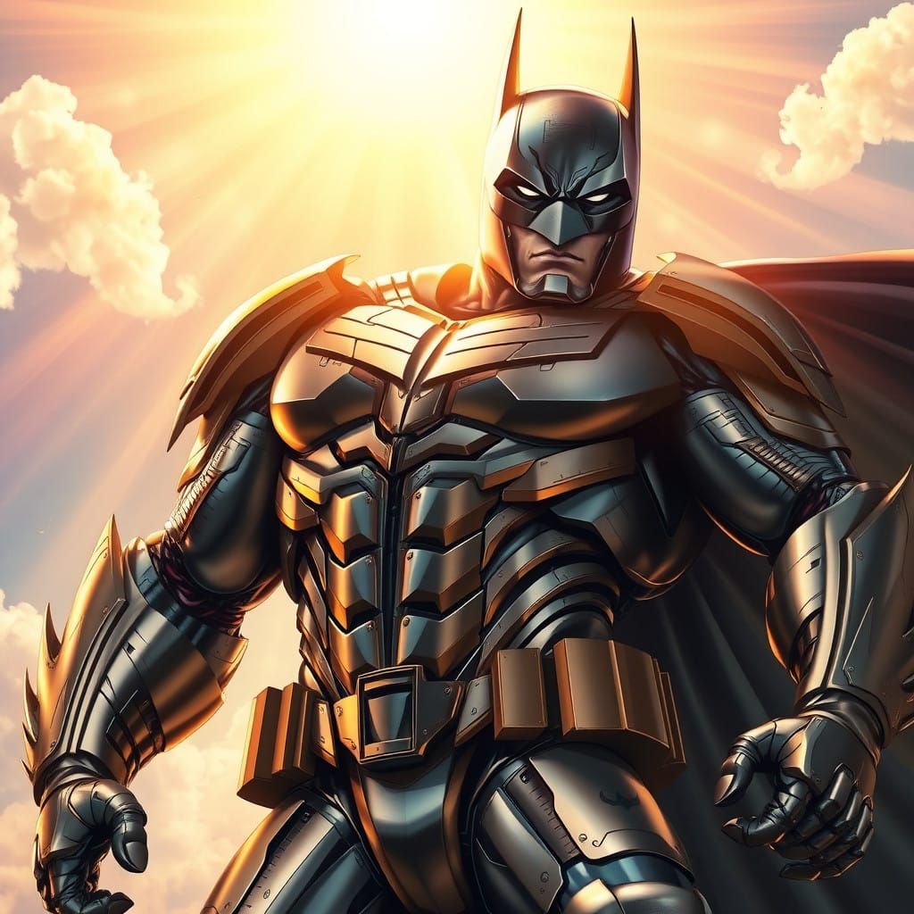 Cyberpunk Bodybuilder Batman in Metallic Ballistic... - AI Art